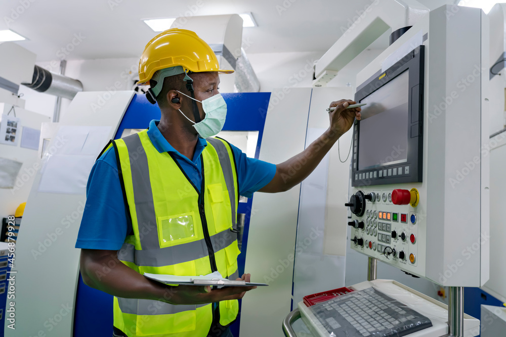 Professional African American man. Engineering quality control. Check ...