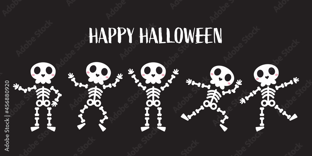 Cute human skeleton bones in various pose. Flat vector cartoon design ...