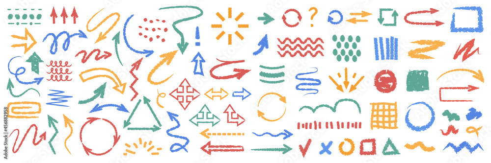 Doodles, hand drawn flat cartoon icons set isolated. Vector arrows ...