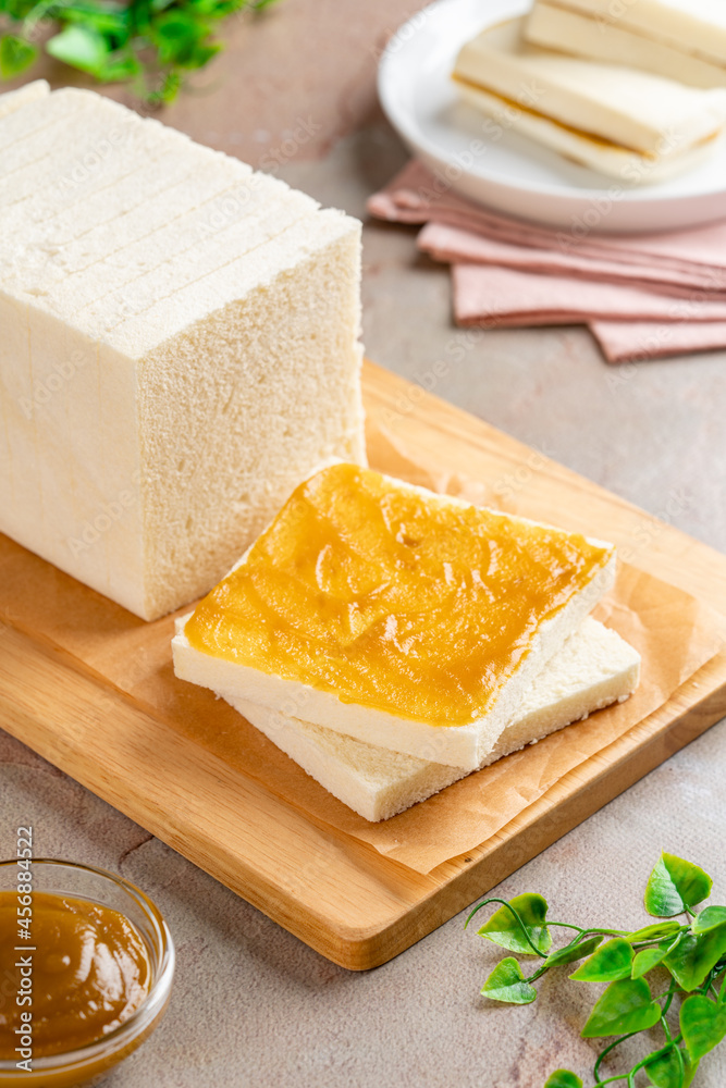 Sliced White Bread with kaya Jam. Coconut jam, also known as kaya jam ...