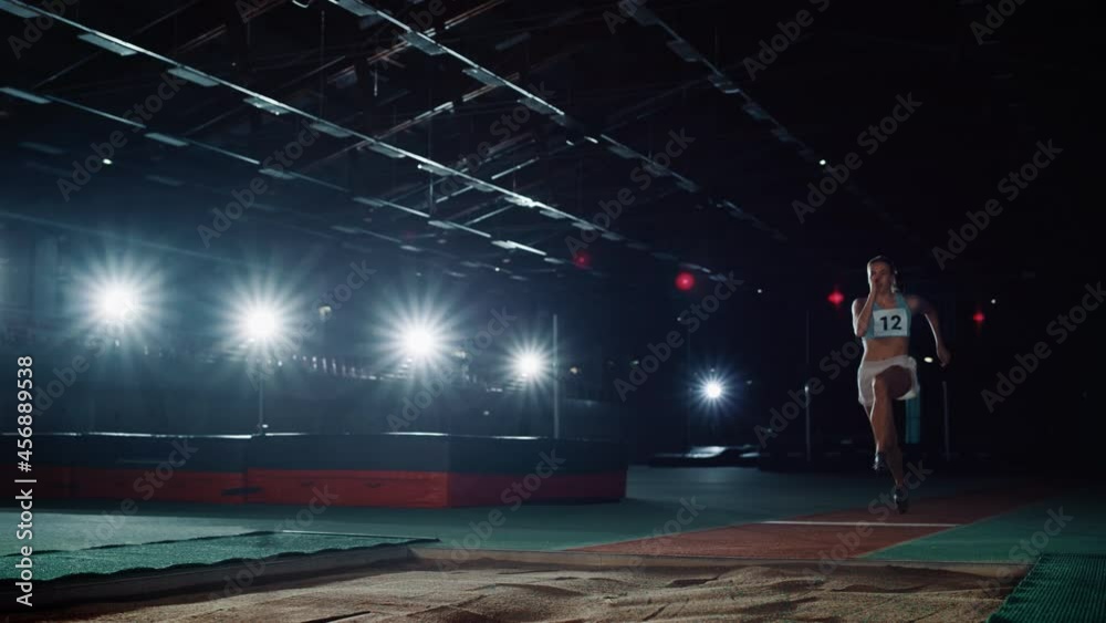 Long Jump Championship: Portrait Professional Female Athlete Running on ...