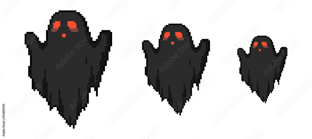 Pixel art black horror ghosts set. Halloween vintage 90s 8 bit pixel ...