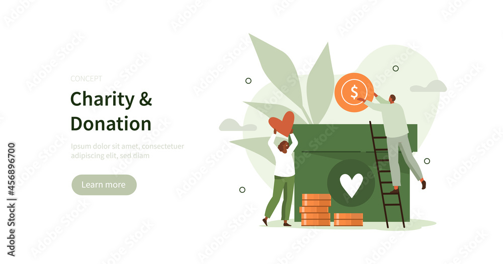 People characters donating money for charity. Volunteers collecting and ...