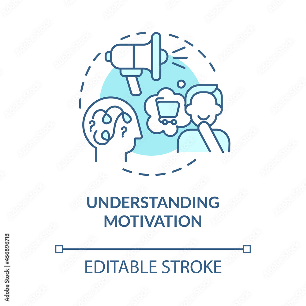 Understanding motivation blue concept icon. Factors that make you buy ... Understanding motivation blue concept icon. Factors that make you buy ...