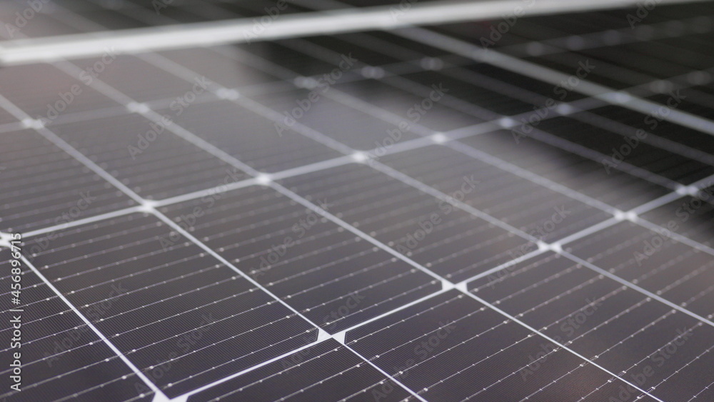 Close-up of modern photovoltaic solar battery panels. Rows of ...