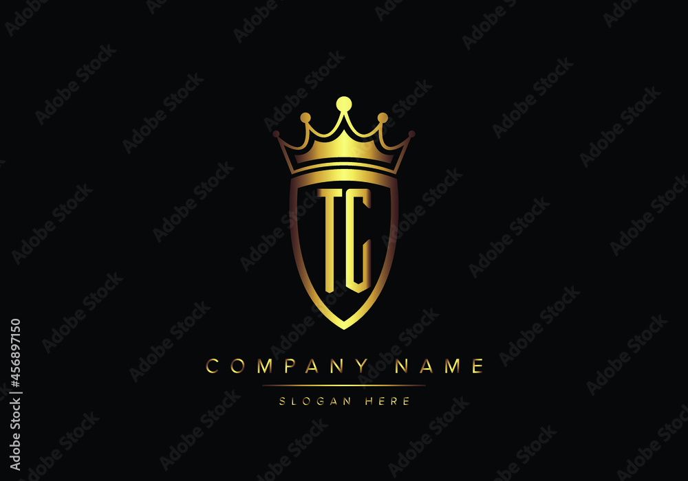 Alphabet letters TC monogram logo, gold color, shield style, luxury ...