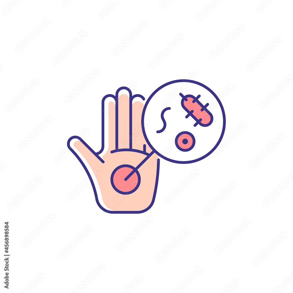 Dirty hands RGB color icon. Germs on unwashed hands. Spreading ...