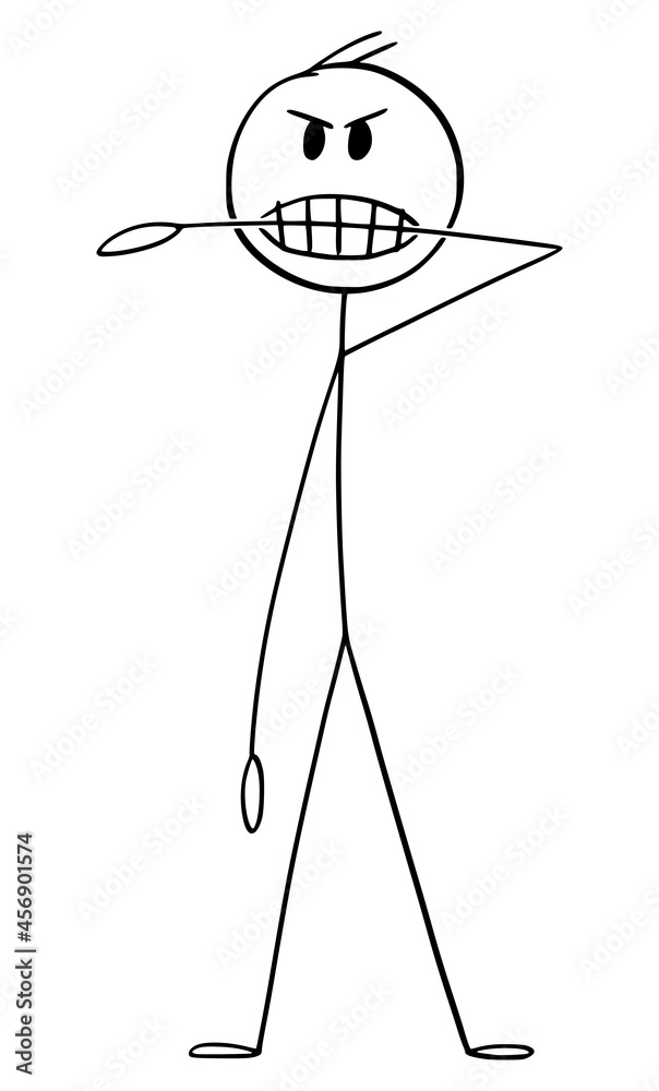 Nervous Person Biting His Own Arm or Hand, Vector Cartoon Stick Figure ...