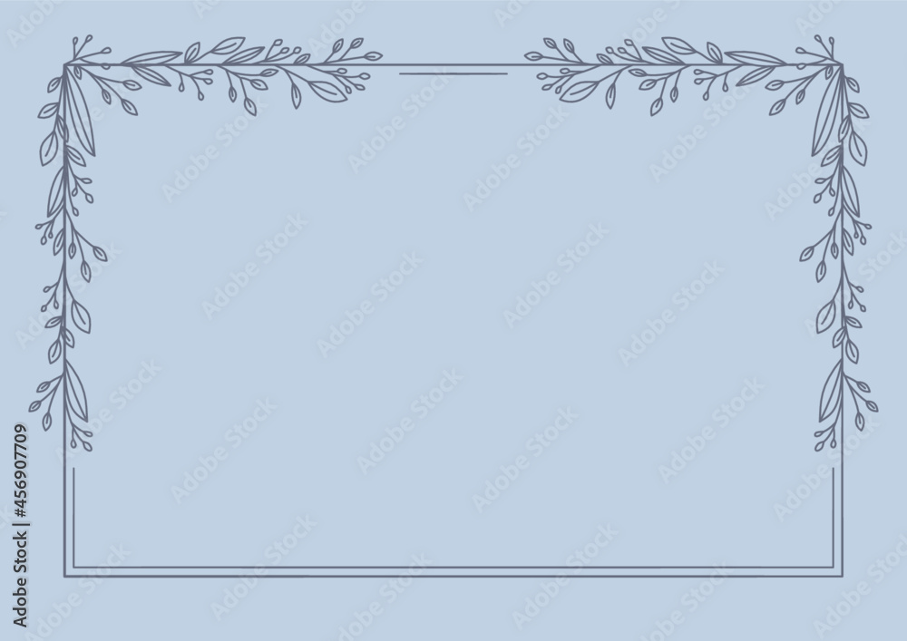 Stockvector Szablon pustej ramki z listkami na błękitnym tle. Tło do ...