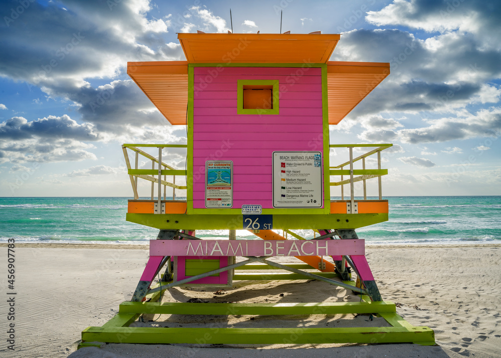 Miami Beach iconic and colorful .Lifeguard House.Miami, South Florida ...