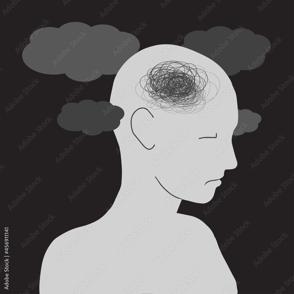 Mental Health Awareness. Illustration of a man in depression ...