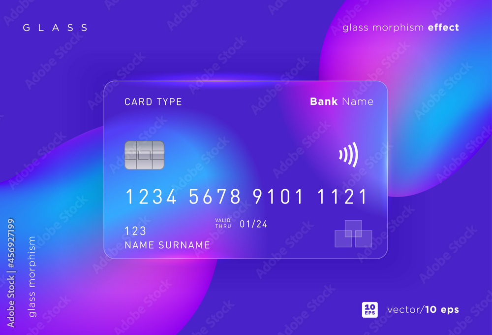 Vector image in the glass morphism style. Translucent bank card ...