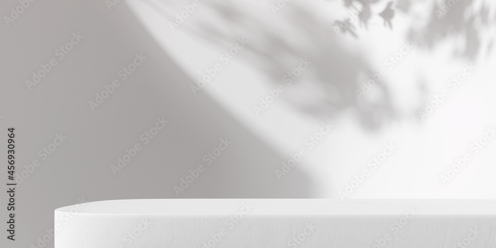 Product display podium stand with shadow nature leaves on white ...