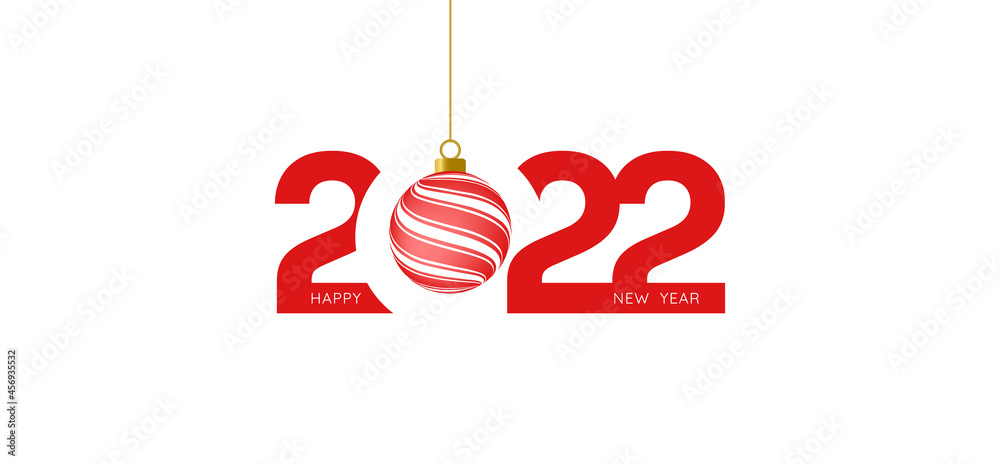 2022 Happy New Year red text and red ball message on white background ...