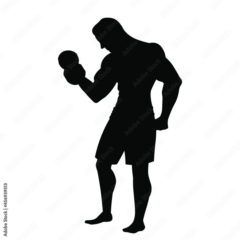 Strong man showing muscles silhouette. Muscular bodybuilder full length ...
