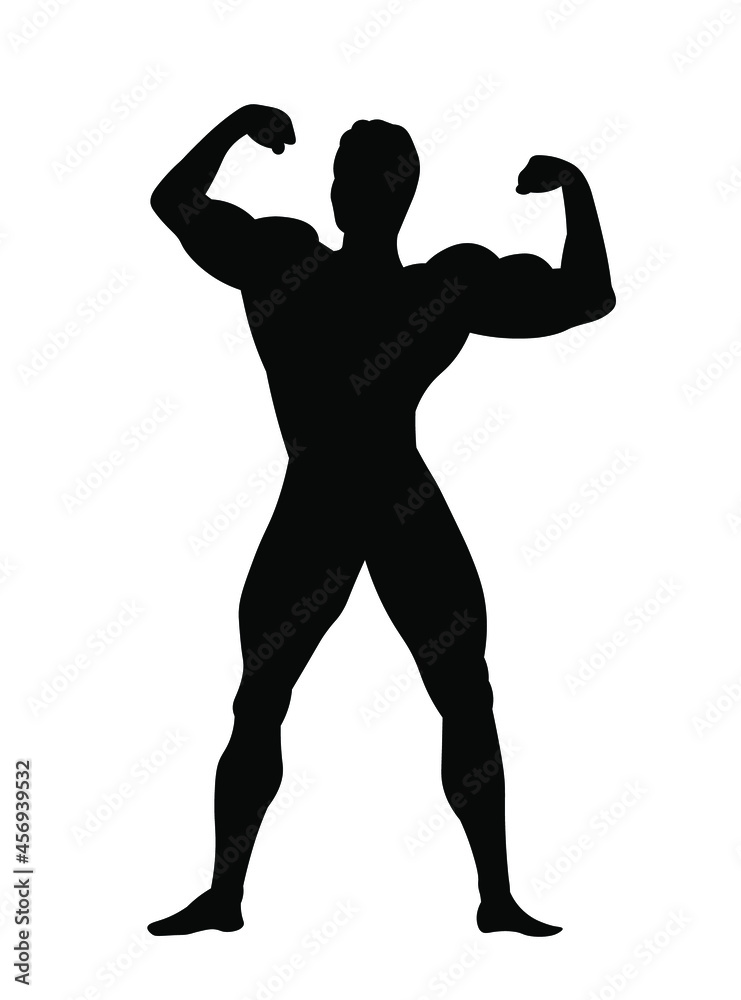 Strong man showing muscles silhouette. Muscular bodybuilder full length ...