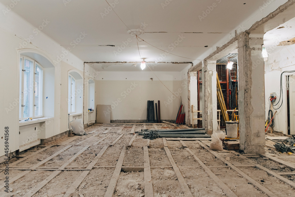 Interior of empty home interior at construction site Stock Photo ...