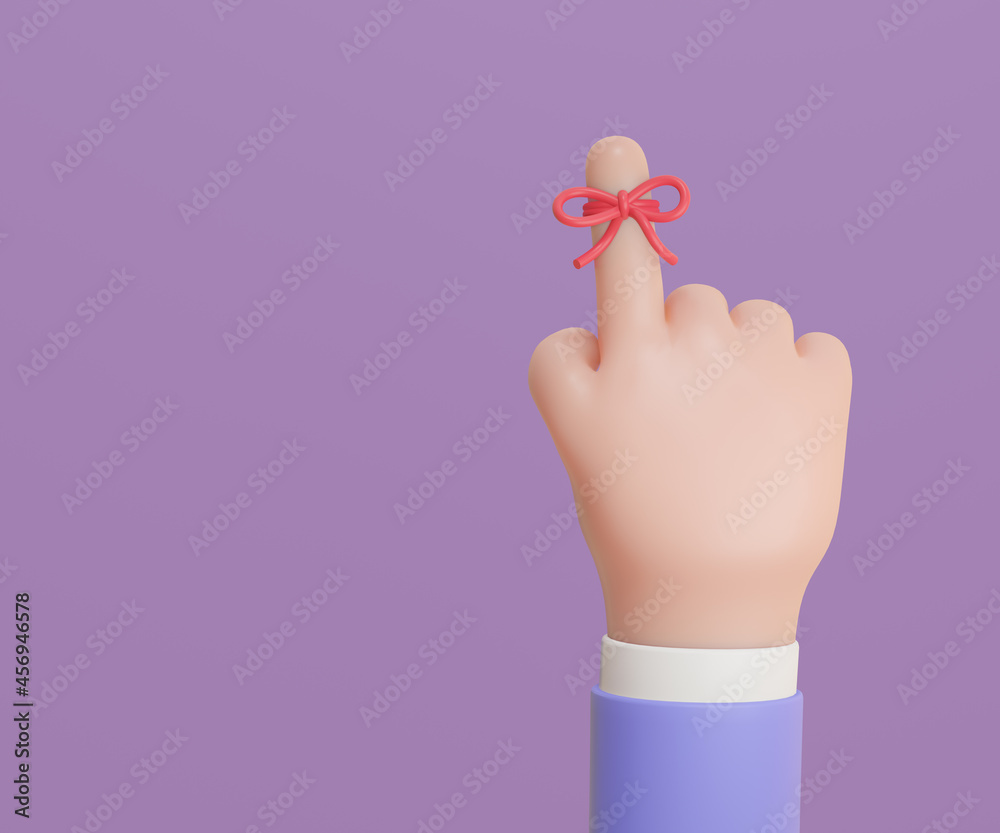 Sign don't forget the red bow on a finger. Finger with reminder ribbon ...