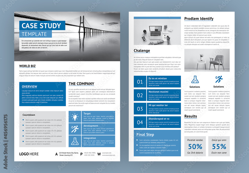 Business Case Study Layout with Blue Accents Stock Template | Adobe Stock