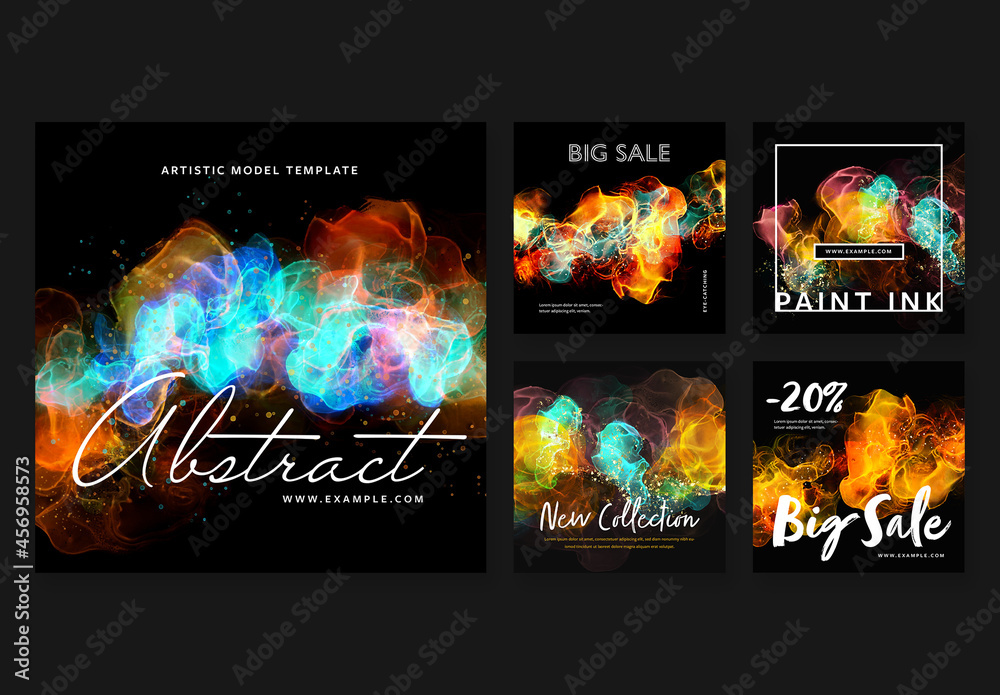 Social Media Layouts with Liquid Texture Backgrounds Stock Template ...
