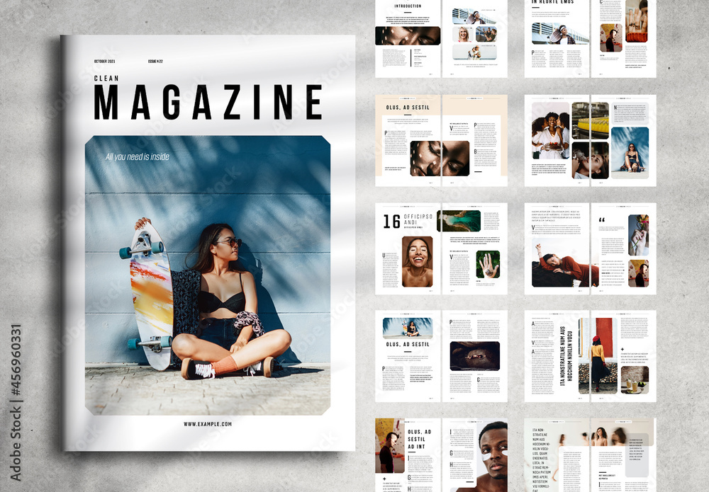 Clean Magazine Layout Stock Template | Adobe Stock