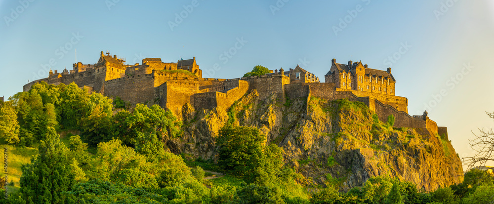 View of Edinburgh Castle from Princes Street at sunset, UNESCO World ...