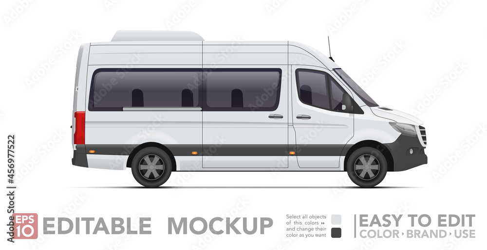 Editable passenger van mockup. Realistick van on white background ...
