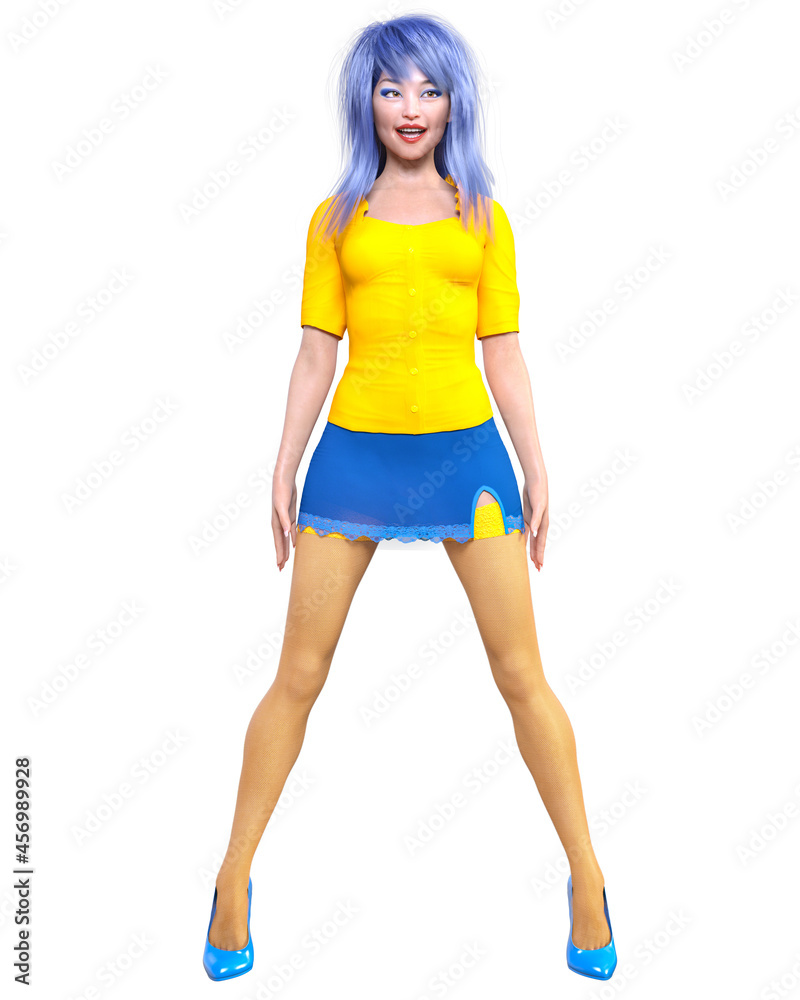 Sexy Japanese Secretary In Mini Skirt And Stocking Stock Illustration