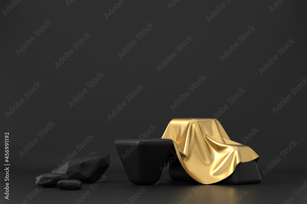 Golden platform podium 3d rendering in black background Stock ...
