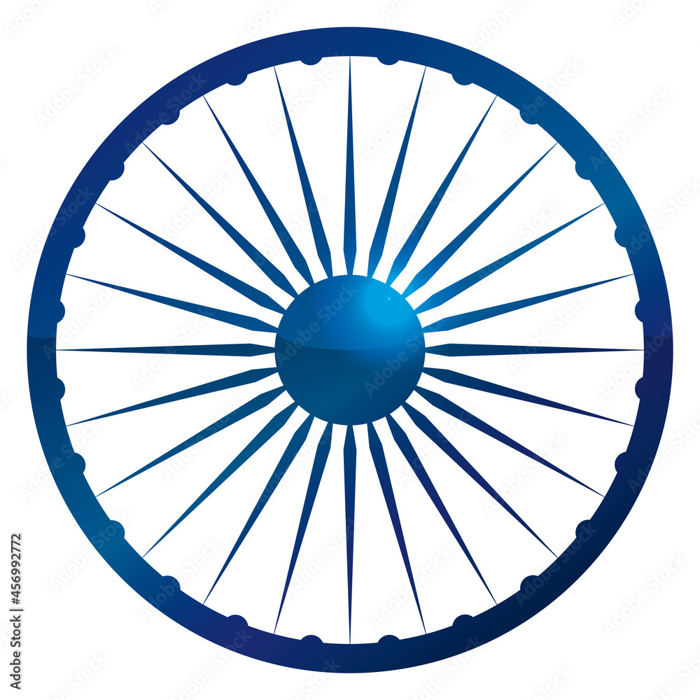 Blue Ashoka Chakra wheel over white background, Vector illustration ...