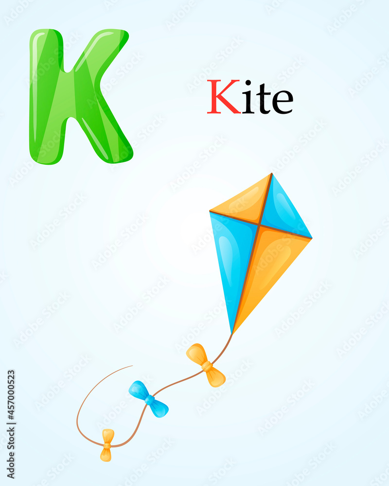 Kids banner template with english alphabet letter K and cartoon image ...