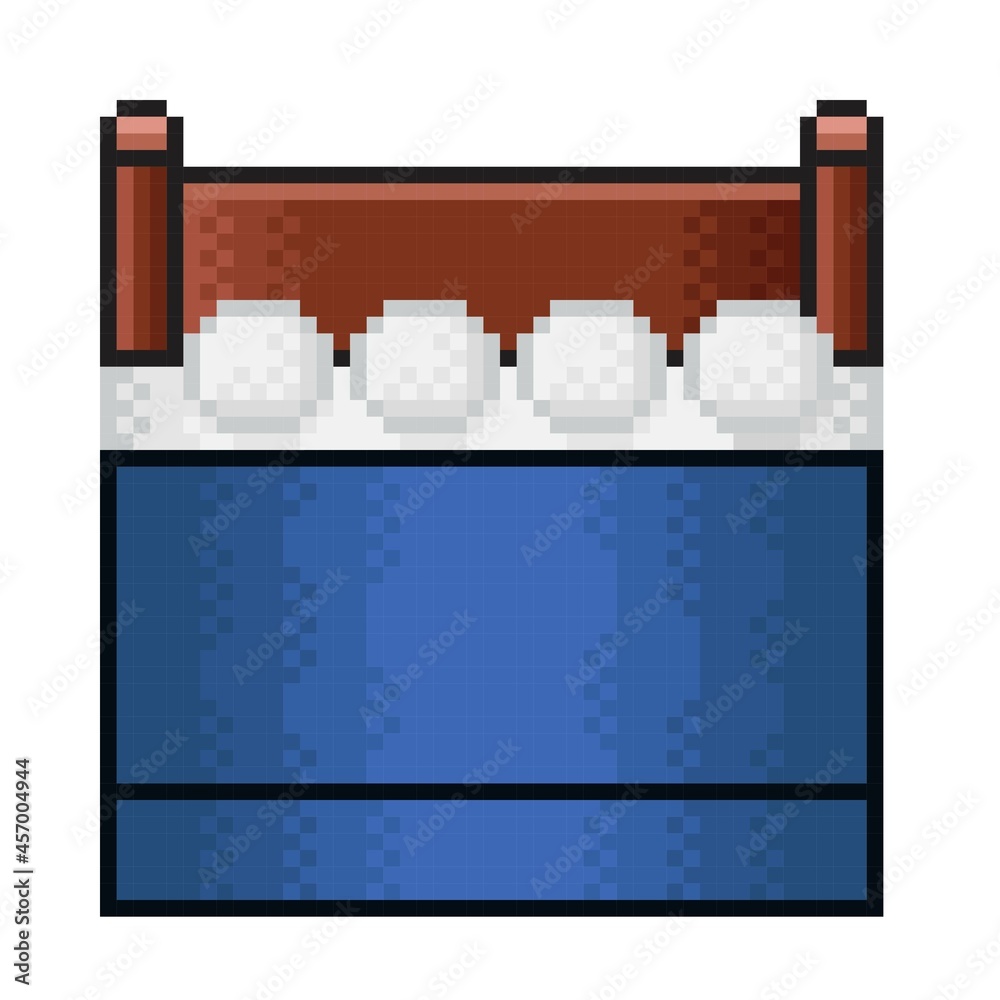 Blue bed pixel art. Vector picture. Bedroom furniture. Stock Vector ...