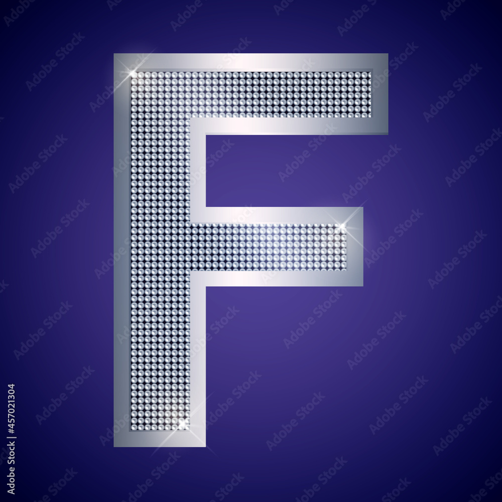 Beautiful silver letter F with brilliants. Vector font, alphabet ...