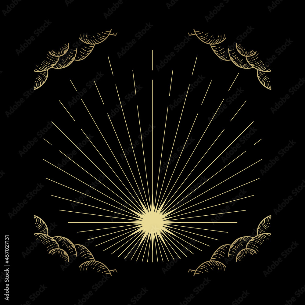 Rays vector in engraving style, hand drawn, line art, luxury, celestial ...