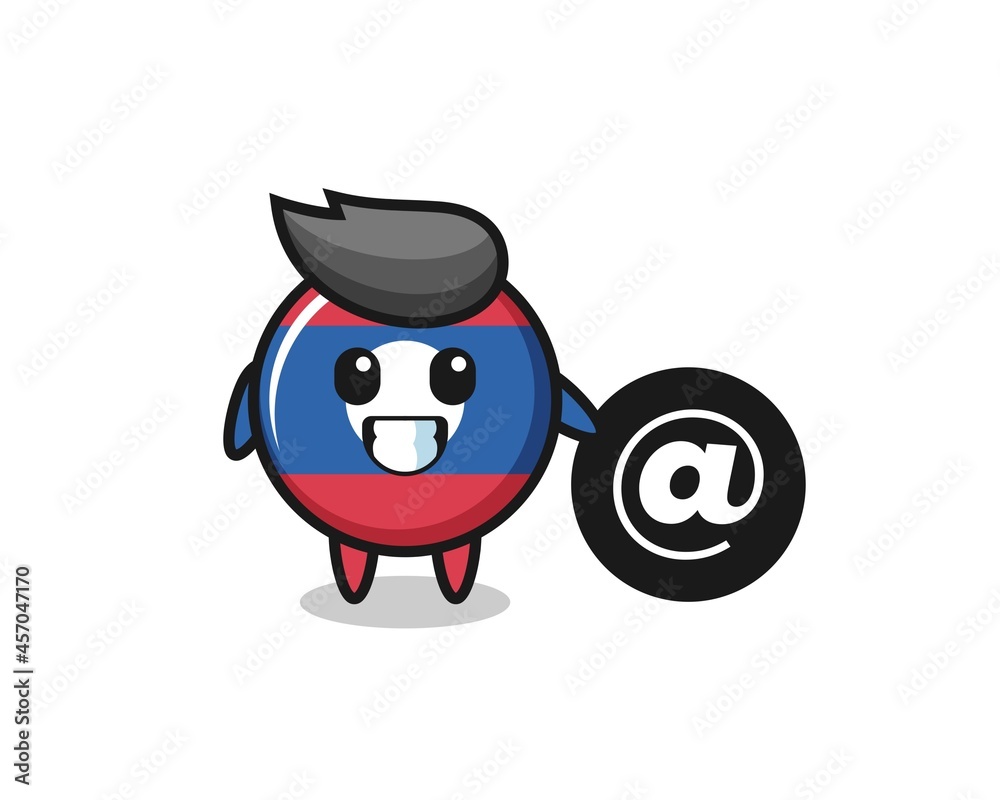 Cartoon Illustration of laos flag badge standing beside the At symbol ...