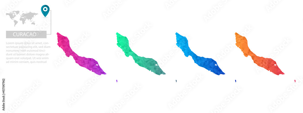 Set of vector polygonal Curacao maps. Bright gradient map of country in ...