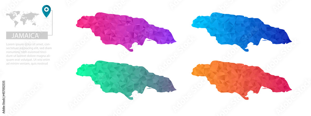 Set of vector polygonal Jamaica maps. Bright gradient map of country in ...