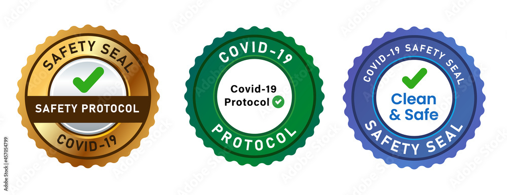 covid-19 protocol safety check emblem seal sticker badge certificate in ...
