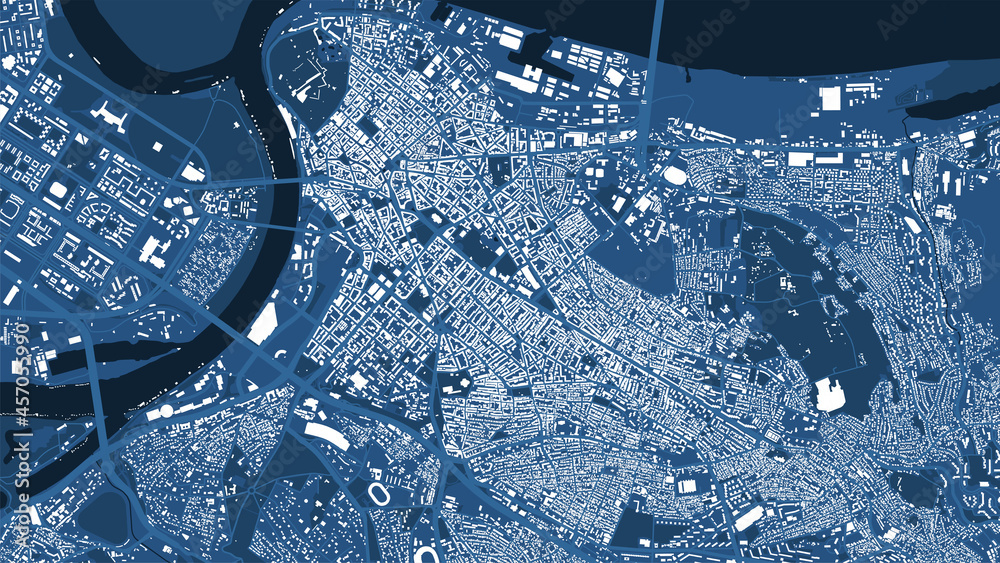 Detailed blue map poster of Belgrade city, linear print map. Skyline ...