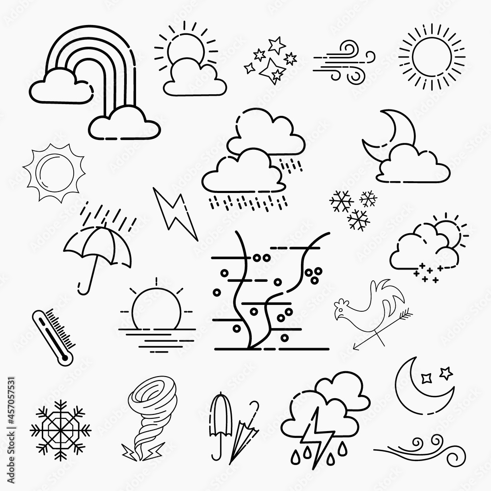 weather doodle vector set illustration with hand draw line art style ...