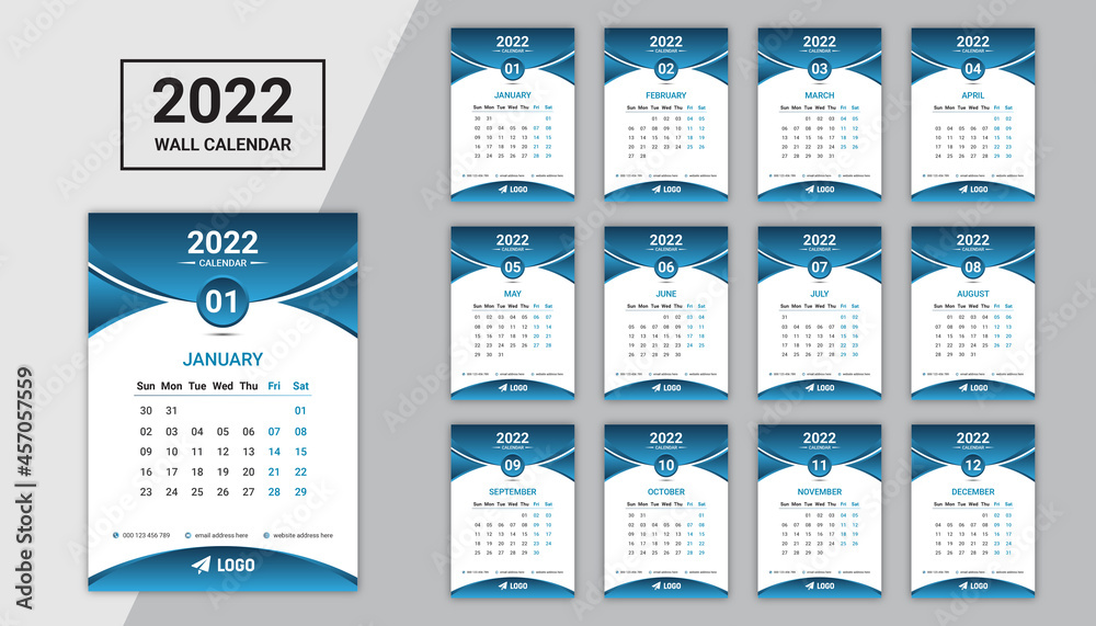 2022 colorful twelve pages wall calendar design and creative business ...