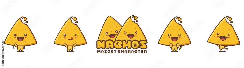 cute nachos mascot, food cartoon illustration, with different facial ...
