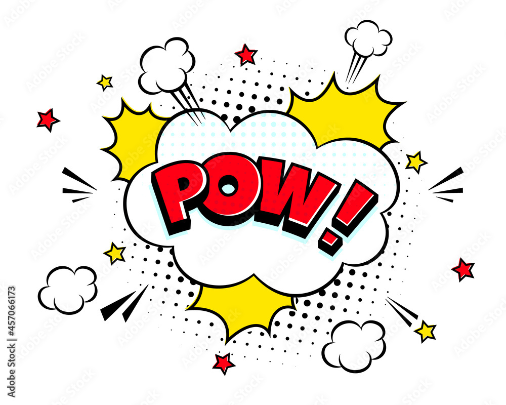Pow comic speech bubble halftone shadow text expression retro comic style flat design. Dynamic ...