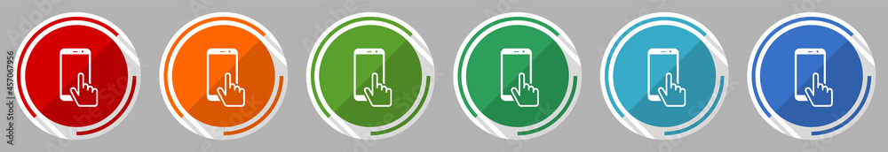 Smartphone, mobile phone icon set, vector illustration in 6 colors ...