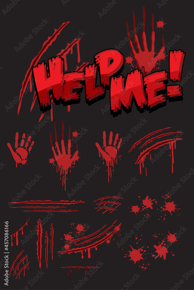 Help Me text design with bloody hand prints Stock Vector | Adobe Stock