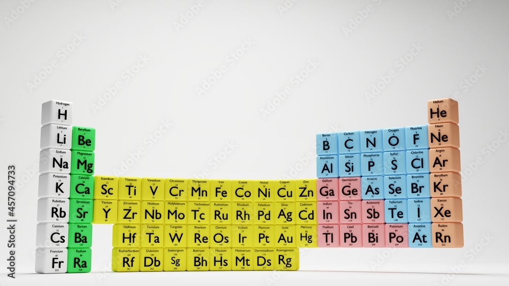 3D illustration of Periodic Table with colored cubes. Stock ...