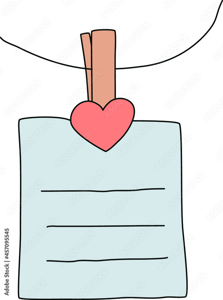Vetor de Memo note with heart shaped clip vector illustration. Sheet of ...
