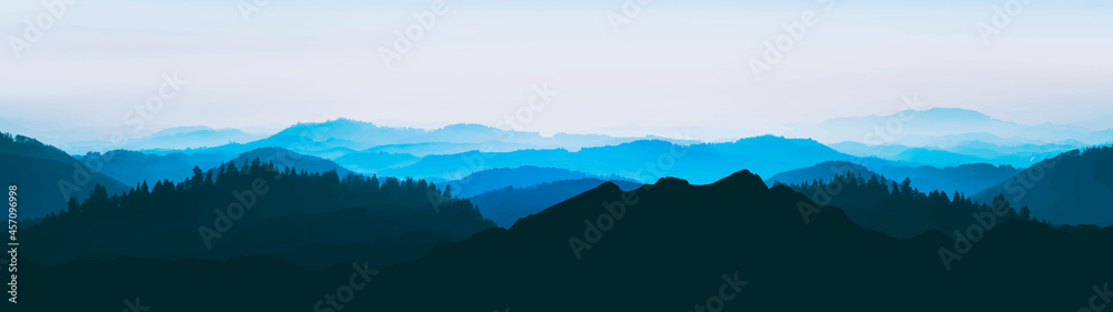 Blue landscape background banner panorama illustration painting ...