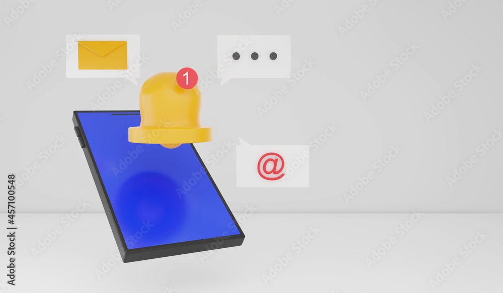 3D Rendering : Illustration of smartphone with notification alert icon ...