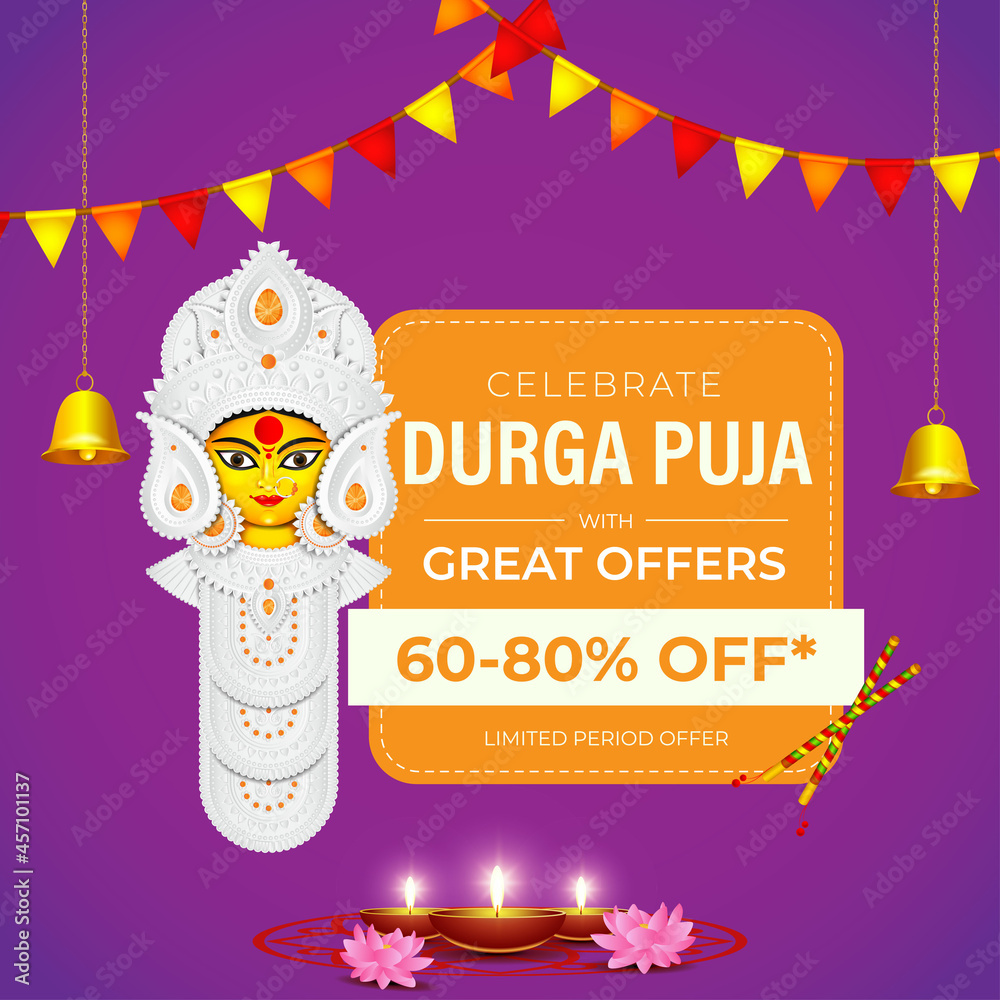 vector illustration for Durga puja sale banner, flyer, poster Stock ...